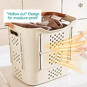 Collapsible Plastic Laundry Basket - Foldable Pop Up Storage Container/Organizer with Handles & Side Container-Space Saving Hamper for Laundry Room,Bathroom,Kids Room,College Dorm