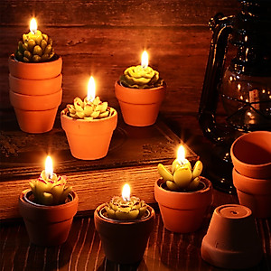 6 Pcs Succulent Candles Decorative Cactus Tealight Candle Novelty Tea Lights Handmade Baby Shower Candle Decorations Stylish Plant Candle with Mini Terracotta Clay Candle Holders for Birthday Wedding