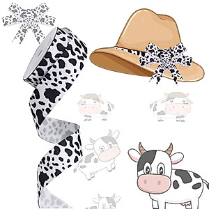 3 Rolls Cow Ribbon, 15 Yards Cow Print Ribbon Black and White Ribbon Animal Print Ribbon, Christmas Ribbon ，Cow Spot Pattern, for Christmas Tree Ornaments， Wreath Decoration