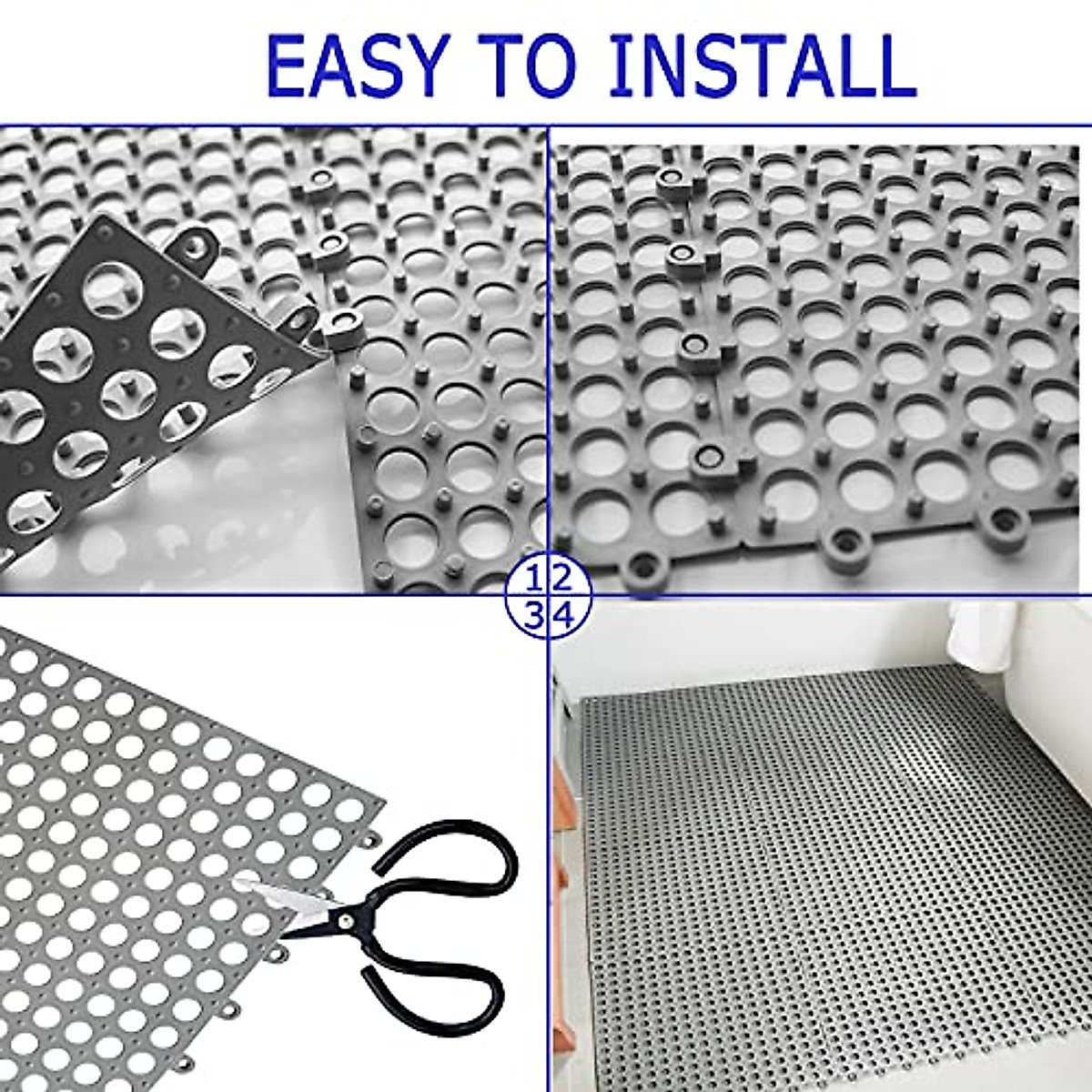 16Pack Drainage Interlocking Floor Mats, 12”x12” Non-Slip Shower Bathroom Pool Tiles for Flooring, Soft PVC Splicing Modular Cushion Mat, Vented Floor Tile for Locker Room Basement Stairs