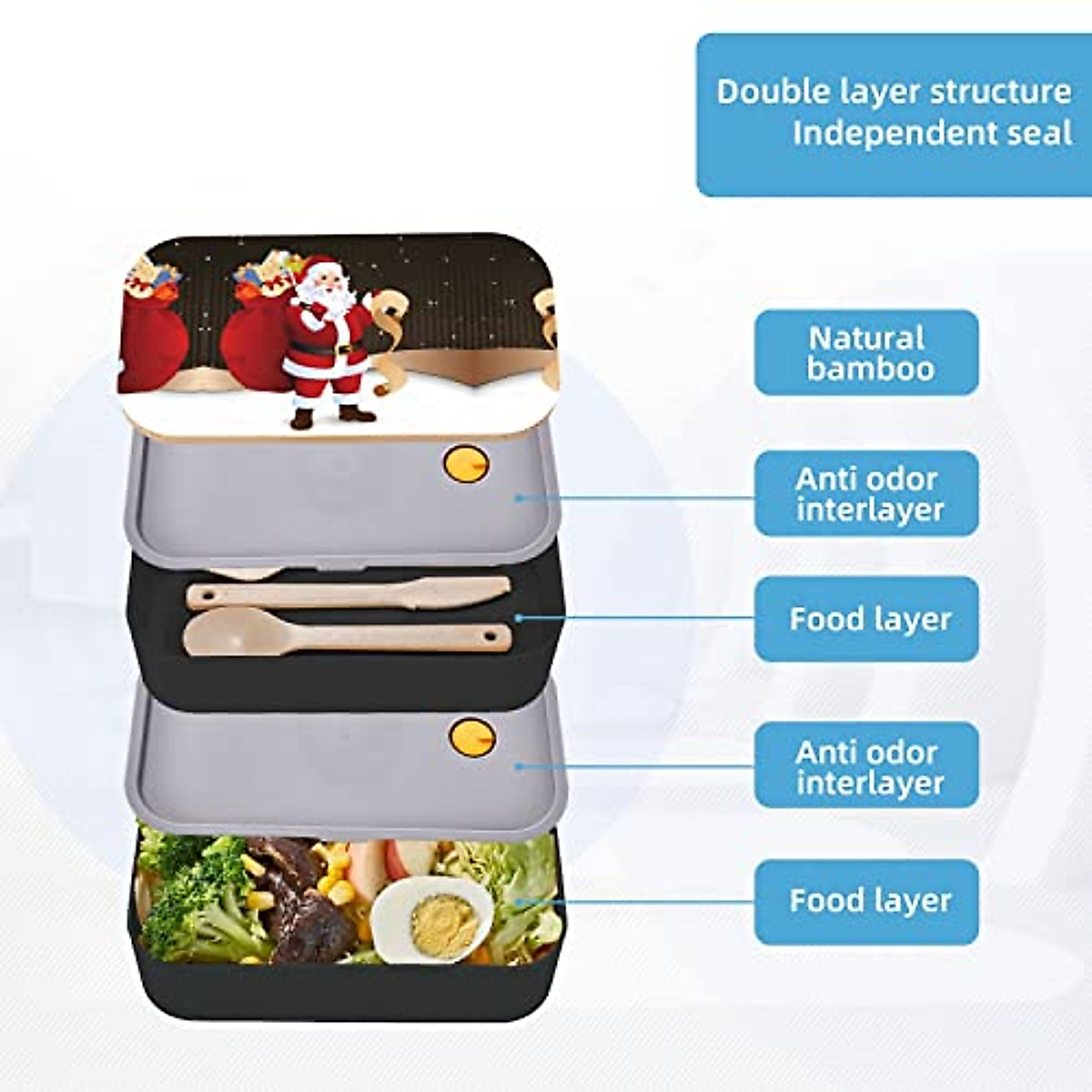 KOOLR Santa Claus Print Bento Box Adult Lunch Box With 2 Compartments Stackable For Work Picnic Leak Proof Bento Box
