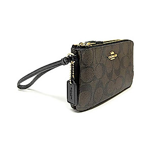 Coach Signature PVC Double Corner Zip Wristlet Wallet, Im/Brown/Black, One Size