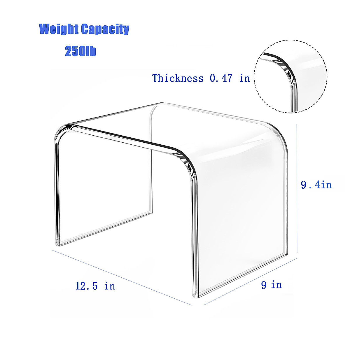 BOPKOWI Acrylic Step Stool,Acrylic Stool,Acrylic Small Step Stool,Clear Foot Stool,Clear Acrylic Footstool with Non-Slip for Bathroom,Holds Up to 250l (No Non-Slip Stool, Pack of 1)