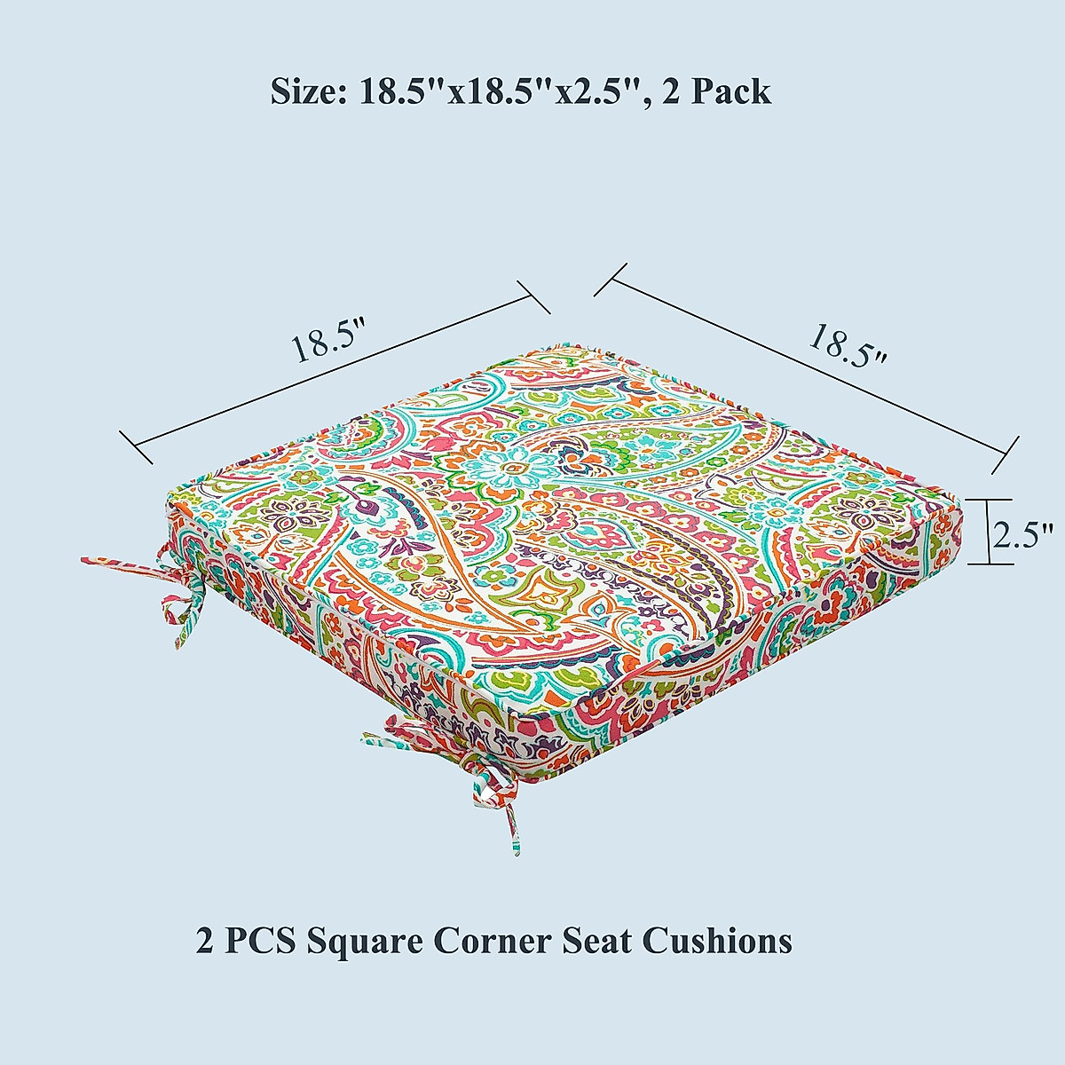 FUNHOME Patio Chair Cushions 18.5 x 18.5 x 2.5 Inch,Water-Resistant Outdoor Seat Cushions for Patio Furniture 2 Pack, Sqaure Chair Pads for Wicker Chair Seat, Melora Paisley
