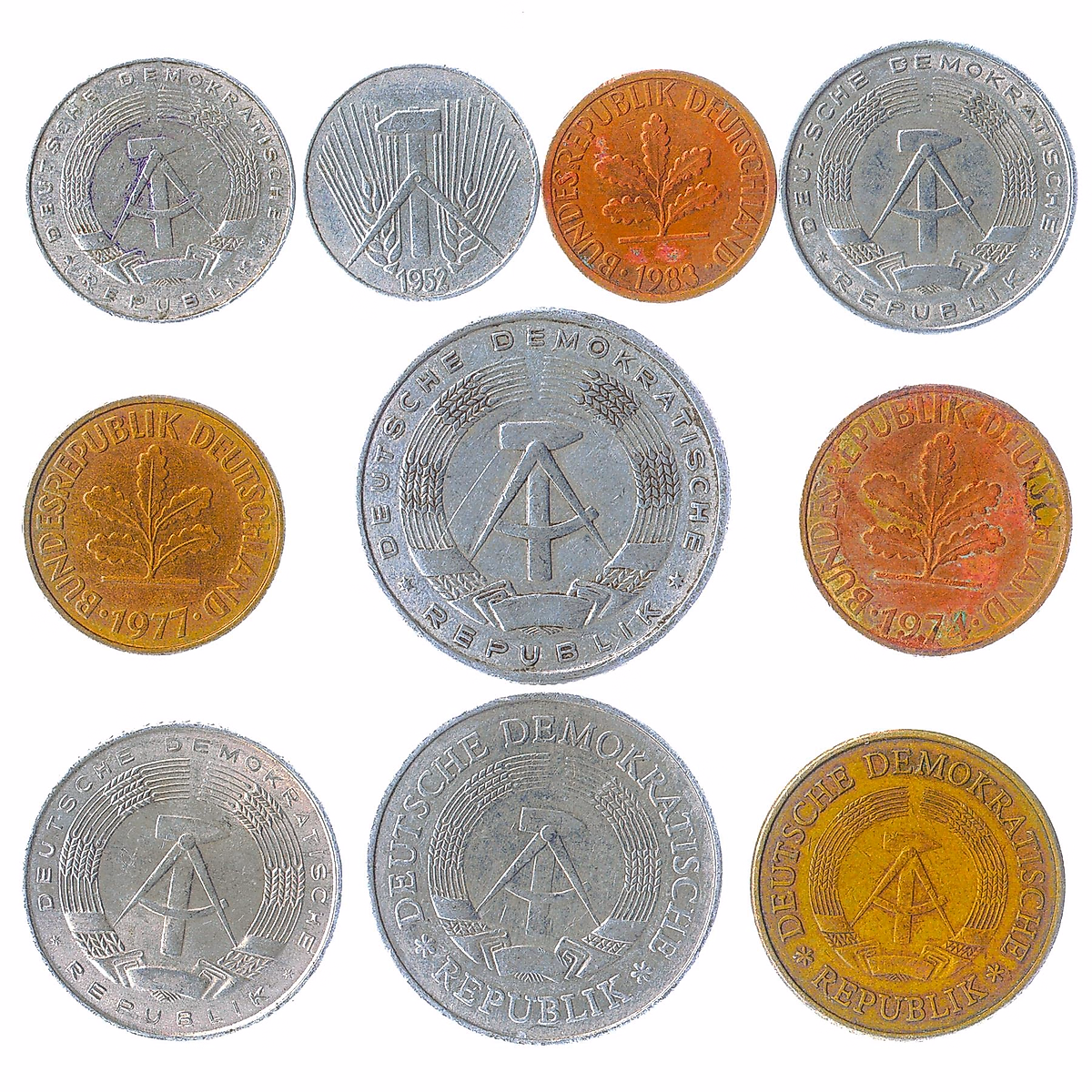 Germany 10 Mixed Coins | East and West German | Pfennig | Mark | 1948-2001