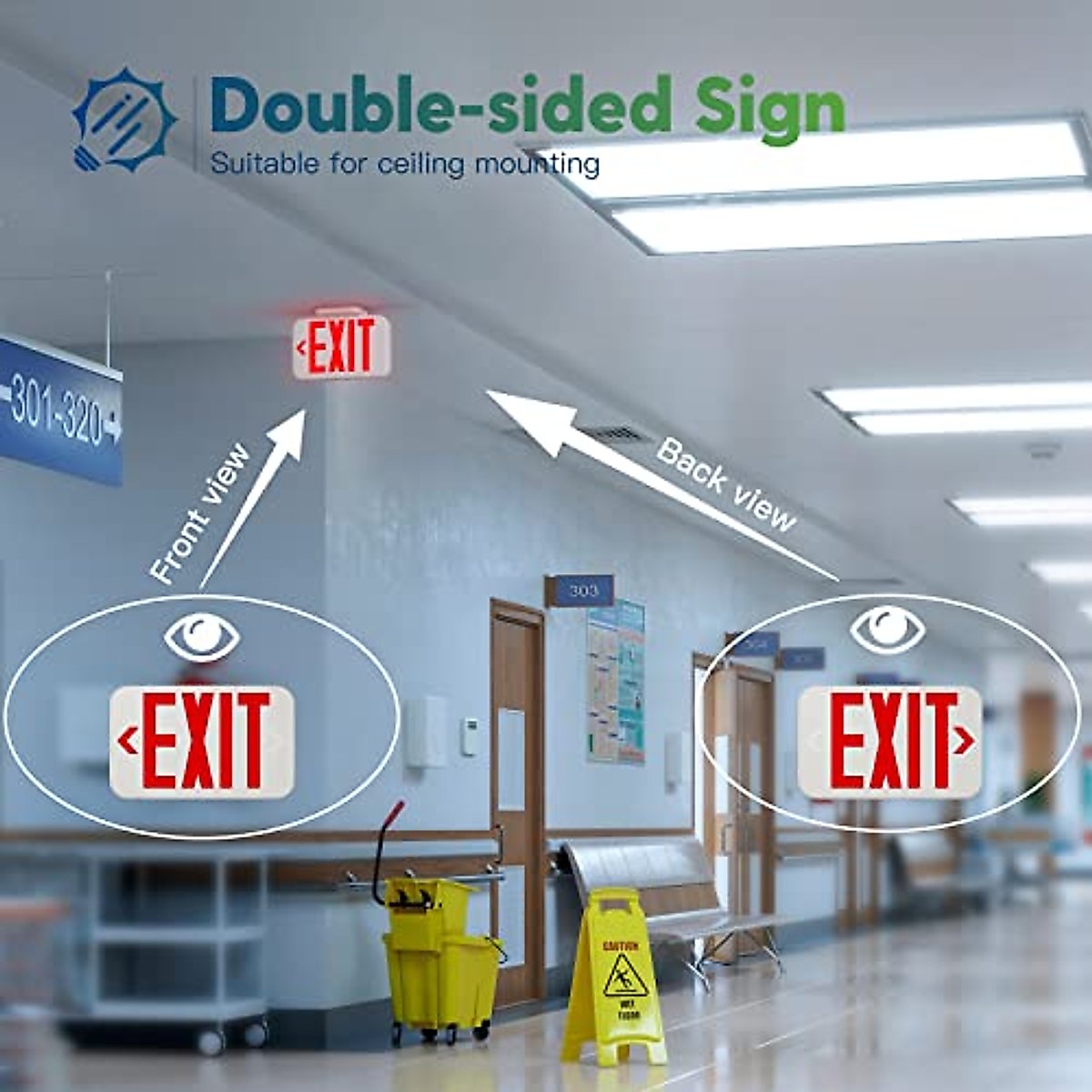 FREELICHT Red LED Exit Sign with Battery Backup，Exit Sign for Business，Easy to Install，UL Certified，AC 120/277V，Pack of 10