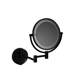 KONGZIR Cosmetic Vanity Mirror Black 8-inch LED Makeup Mirror USB Charging with Light Telescopic Mirror 3X Magnification Wall-Mounted Wall Mirror Bathroom