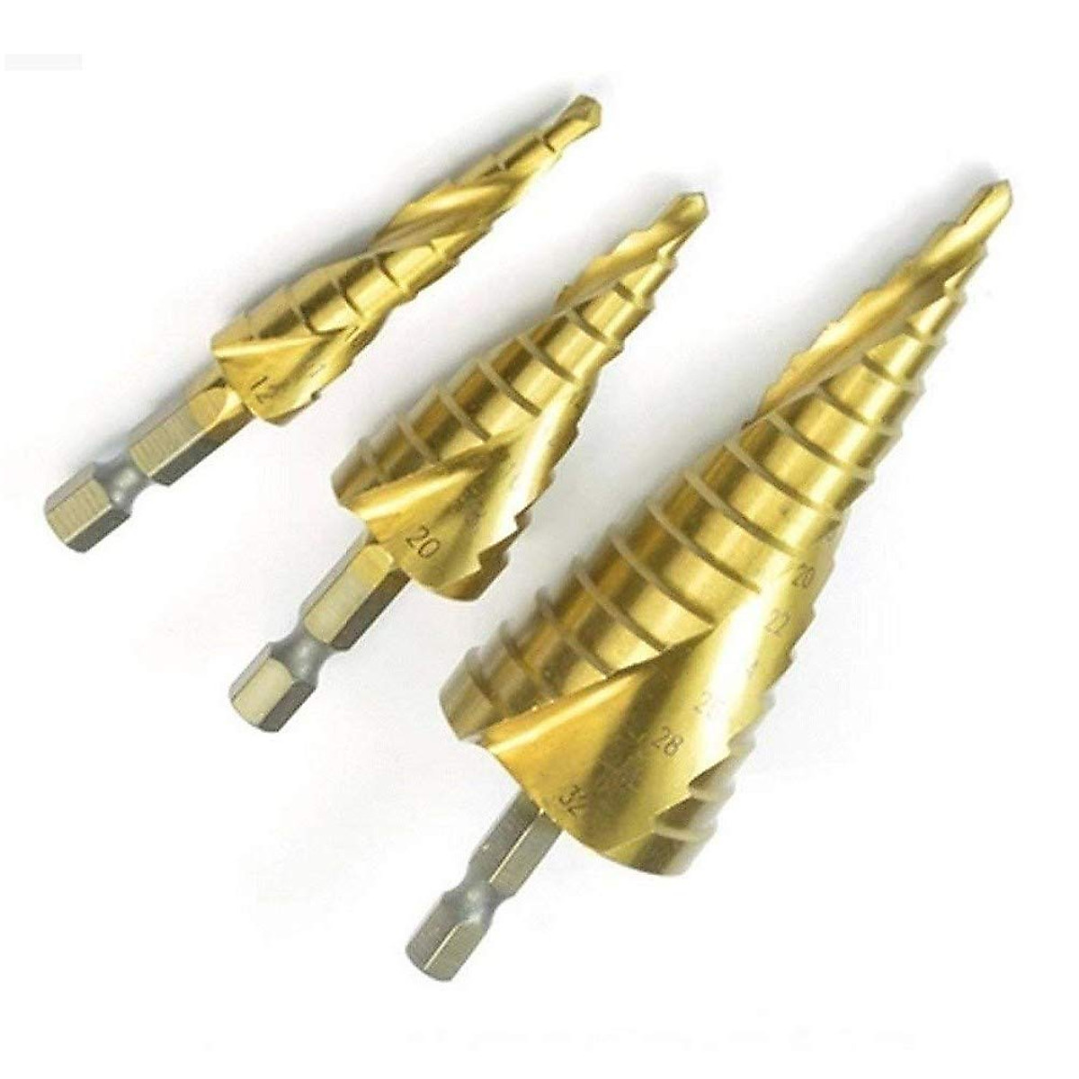 Driak 3 Pics HSS Titanium Coated Step Drill Bit Spiral Metric Sizes,Industrial DIY Woodworking Punching Tools