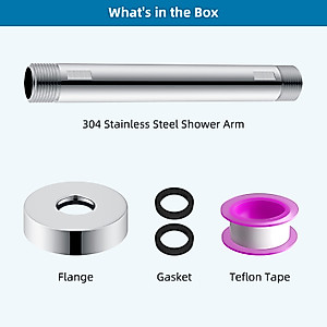 Hibbent All Metal Ceiling Mounted Shower Arm, 6 Inch Shower Head Extension Arm with Flange, Stainless Steel Straight Shower Arm For Fixed High Pressure Rain Shower Head, Shower Head Extender, Chrome