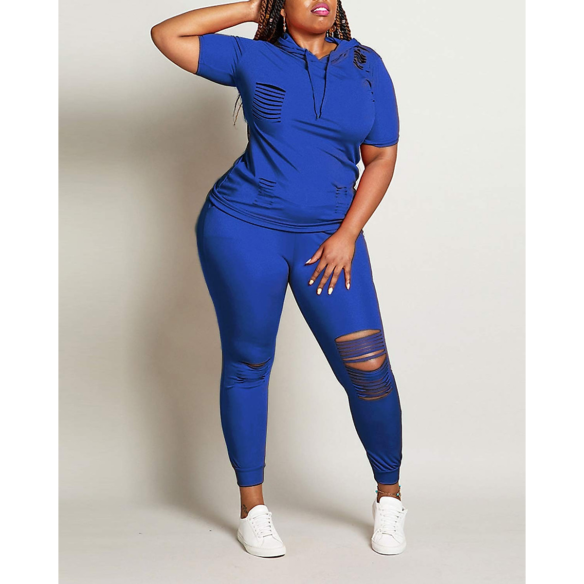 TOP-VIGOR Womens 2 Piece Outfits, Casual Sports Short Sleeve Sweatshirt and Jogging Sweatpants Suit