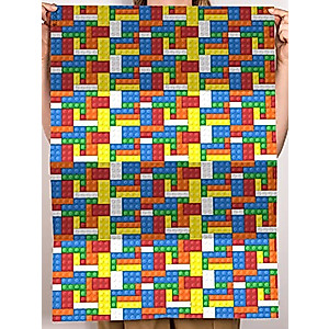 CENTRAL 23 Colorful Wrapping Paper - 6 Sheets of Gift Wrap - Birthday Wrapping Paper for Kids - Building Blocks for Boys and Girls - Birthday Party - Recyclable - Comes With Fun Stickers