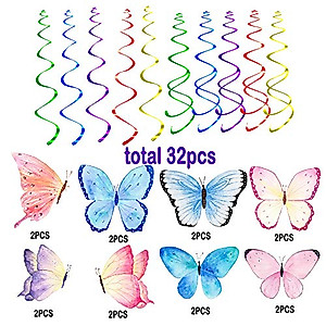 Butterfly Party Decorations - Butterfly Happy Birthday Banner - Butterfly Party Hanging Swirls Decorations - Butterfly Party Supplies for Kids