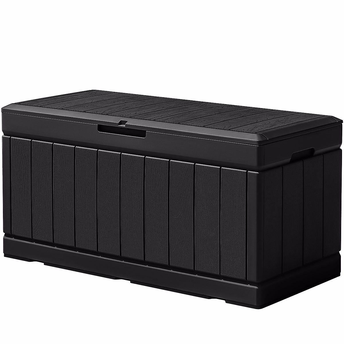 Flamaker Outdoor Storage Box 85 Gallon Resin Waterproof Deck Box with Wood Texture Large Storage Bin for Patio Cushions (Black)