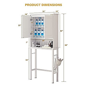 DMIDYLL Over The Toilet Storage Cabinet with Double Doors and Adjustable Shelves, Bathroom Storage Cabinet Over The Toilet, Toilet Organizer, White Wood