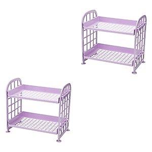 MAGICLULU 2pcs 2 Small Organizer Kitchen Storage Shelf Purple Bathroom Storage Rack Double Layer Vegetables Rack Shelf Fruit Shelf Storage Desktop Vegetable Rack Fruit Stand Basin