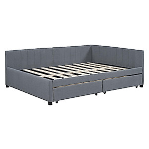 Harper & Bright Designs Full Size Upholstered Daybed with 2 Storage Drawers Sofa Bed Frame for Boys Girls Kids Adults Toddler No Box Spring Needed, Linen Fabric (Gray)