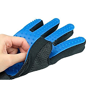 Happy Pet Grooming Glove - Gentle Deshedding Brush Glove - Efficient Pet Hair Remover Mitt - Massage Tool Perfect for Dogs & Cats with Long & Short hair (blue, Left hand)