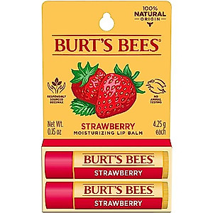 Burt's Bees Lip Balm - Strawberry, Lip Moisturizer With Responsibly Sourced Beeswax, Tint-Free, Natural Origin Conditioning Treatment, 2 Tubes, 0.15 oz.