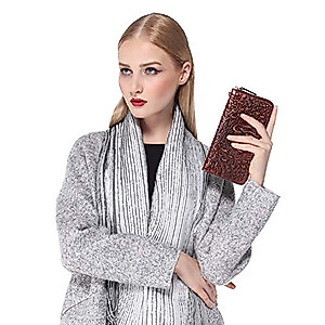 PIJUSHI Wristlet Wallet Crocodile Leather Wallets for Women Ladies Clutch Purse (1058 Brown)