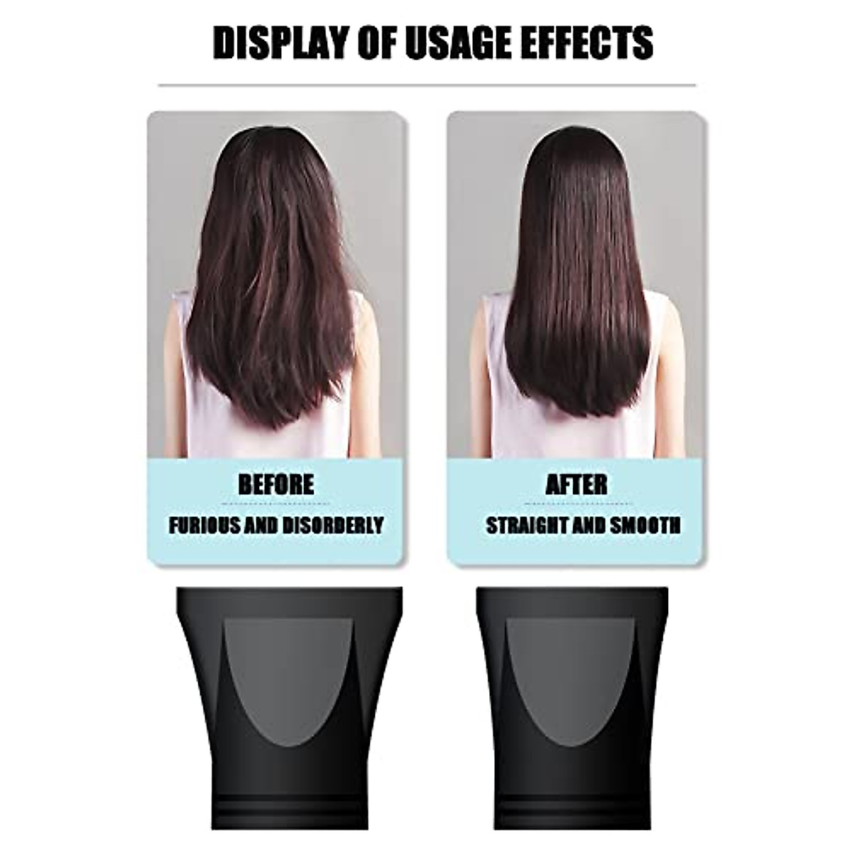 2 PCS Plastic Salon Hair Dryer Nozzle Replacement Blow Flat Hairdressing Styling Tool Diameter 4.5cm and 4.6cm Black