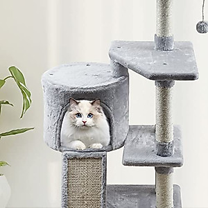 MIAO PAW 11Grey Cute Cat Tree Tower for Indoor Cats - Condo with Sisal Scratching Posts，Jump Platform Cat Furniture Activity Center Play House Bed