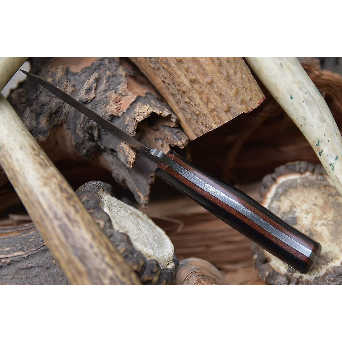 Knives Ranch ECD Fixed Blade Knife, Tanto Point, Damascus Steel, Black Burlap Micarta Handle Fine Quality 45 Degree Sheath Snug Fit (3184-M)