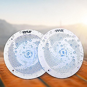 Pyle Marine Speakers - 4 Inch 2 Way Waterproof and Weather Resistant Outdoor Audio Stereo Sound System with LED Lights, 100 Watt Power and Low Profile Slim Style - 1 Pair - PLMRS43WL (White)