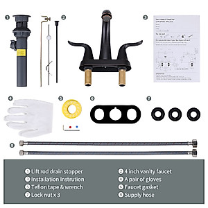 WOWOW Bathroom Faucet 4 inch Centerset Oiled Rubbed Bronze Bathroom Sink Faucet Lift Rod Drain Assembly Stainless Steel Faucets for Bathroom Faucet Retro Lavatory Faucet