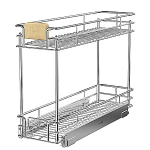 ROOMTEC Pull Out Cabinet Organizer With Wooden Handle 7½" W x 21½" D 2-Tier Cabinet Drawer Pull Out Shelves Under Cabinet Storage for Kitchen