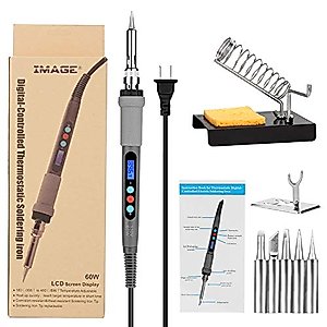 Welding Soldering Iron with Thermostatic Digital-Controlled and LCD Screen Display, 60 W Temperature Adjustable 180℃/356℉-480℃/896℉ with 5 PCS Soldering Bits, 2 Soldering Iron Stands & 1 Sponge