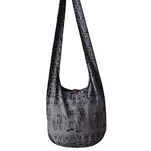 Siam trendy Elephant Cross body Purse with inside Phone Pocket Soft Shoulder Strap Handmade Bohemian Boho Hobo Hippie (GRAY)