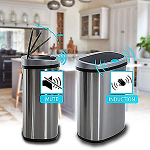 HCB Trash Can Automatic Waste Bin Mute Metal Garbage Can with Lid Stainless Steel 13 Gallon 50 Liter for Kitchen | Office | Bedroom | Bathroom | Living Room
