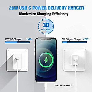 Exeric iPhone12 Fast Charger [MFi Certified] Fast Wall Charger 20W USB C Charger Power Adapter PD Fast Charger Type C to Lightning Cable Compatible iPhone13/12/Mini/Pro Max/11/11 Pro Max/Xs Max (3FT)