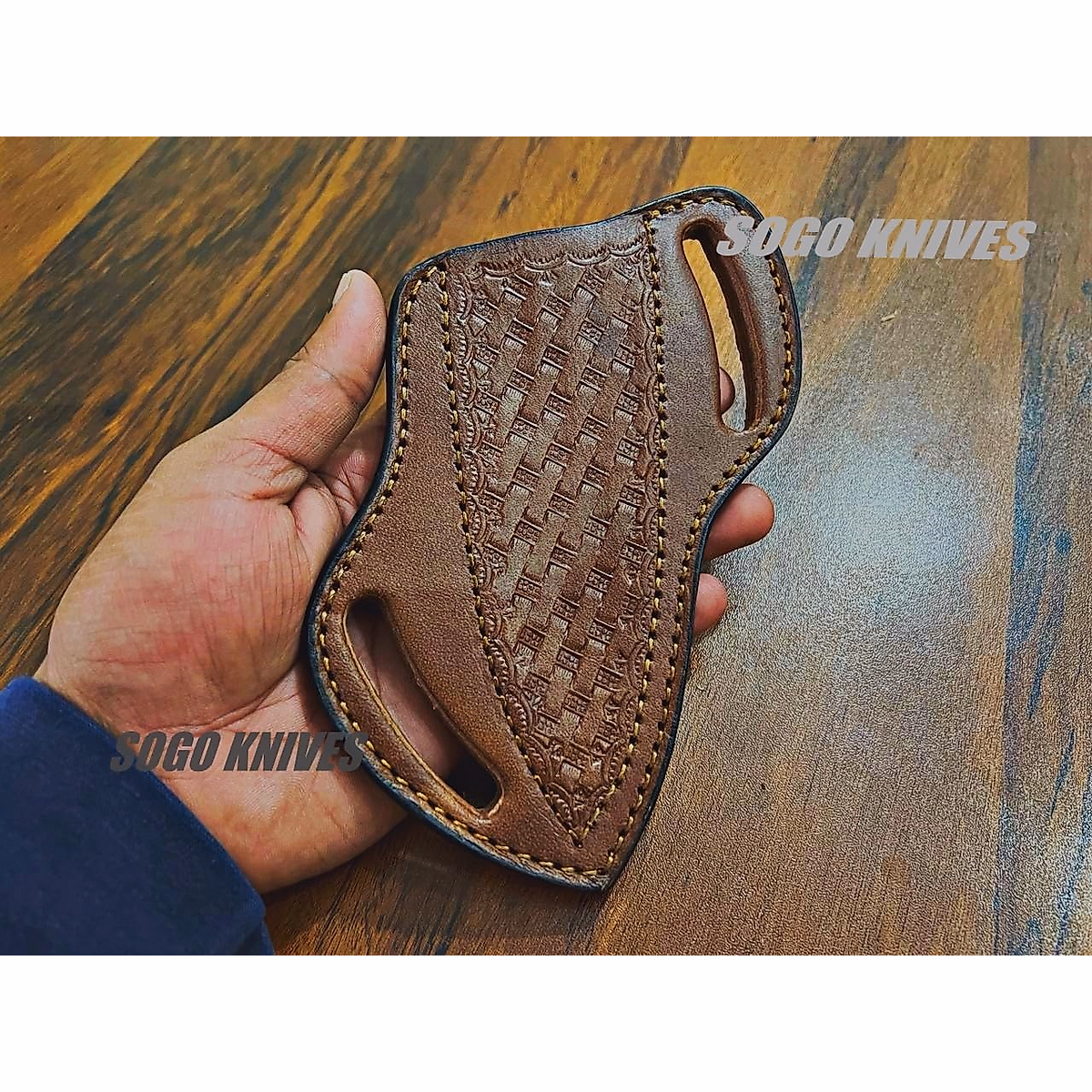 SOGO KNIVES Leather Knife Sheath for Belt, Slanted Pancake Sheath, Tooled Leather Sheath, Beautiful Cow Boy 3 to 5 inches Skinner Knife Leather Cover 100% Real Leather (Brown)