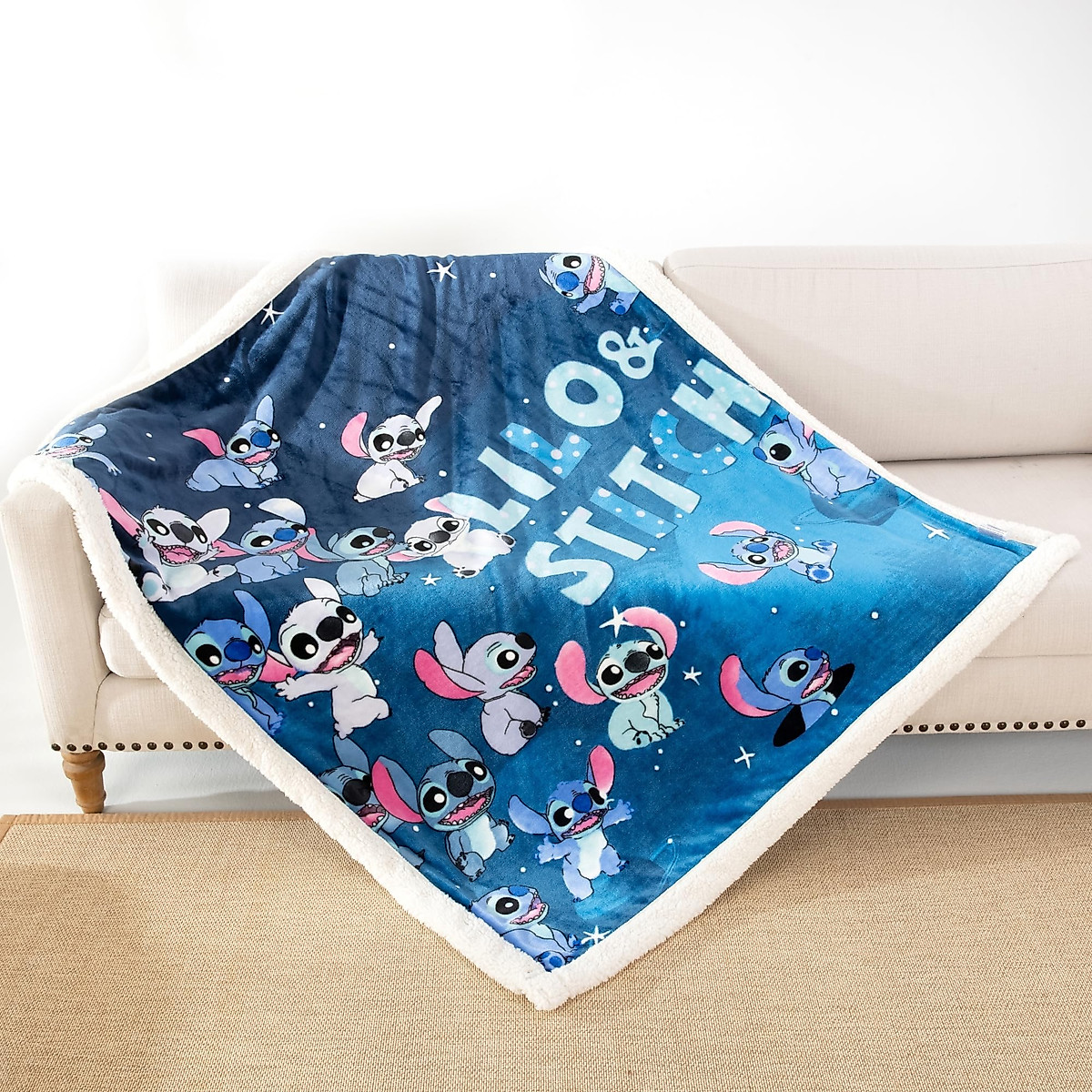 Kids Sherpa Flannel Throw Blanket 50" x 60 inches, Super Soft Cozy Plush Blanket for Indoor and Outdoor Use (Stitch, Throw(50'' × 60''))