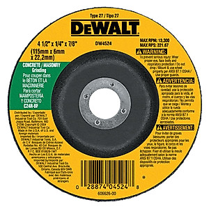 DeWalt DW4524 4-1/2" x 1/4" x 7/8" Concrete/Masonry Grinding Wheel