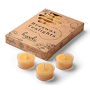 Pure Beeswax Tea Lights - 12 Pack - Handmade Decorative Unscented - Tealight Candles - 4 Hour Burn Time, Clear Cup