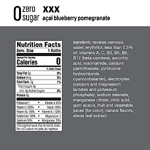 vitaminwater zero sugar xxx, electrolyte enhanced water w/vitamins, açai-blueberry-pomegranate drinks, 20 fl oz, 12 Pack