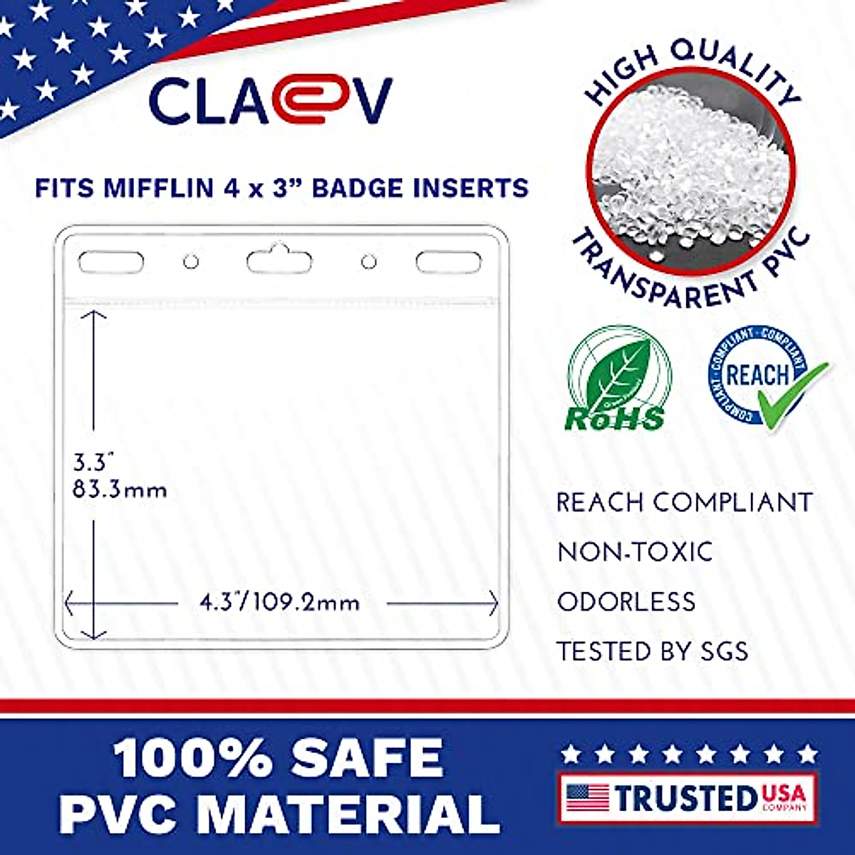 Claev Horizontal Flexible and Tear Resistant Card Protector (Clear, 4x3 Inch, 250 Pack), Large Easy Open Plastic ID Name Badge Holders for Conferences, Conventions, Offices & Schools