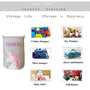 LEELI Laundry Hamper with Handles Collapsible Canvas Laundry Basket,Waterproof Storage Basket Home Organizer for Nursery,Clothes,Toys,Baby Hamper19.7×15.7(Pink Llama)