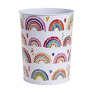 Allure Home Creation Rainbow Hearts Metal Wastebasket-Compact Size 7.70" x 7.70" x 9.40"-1.50 Gallons