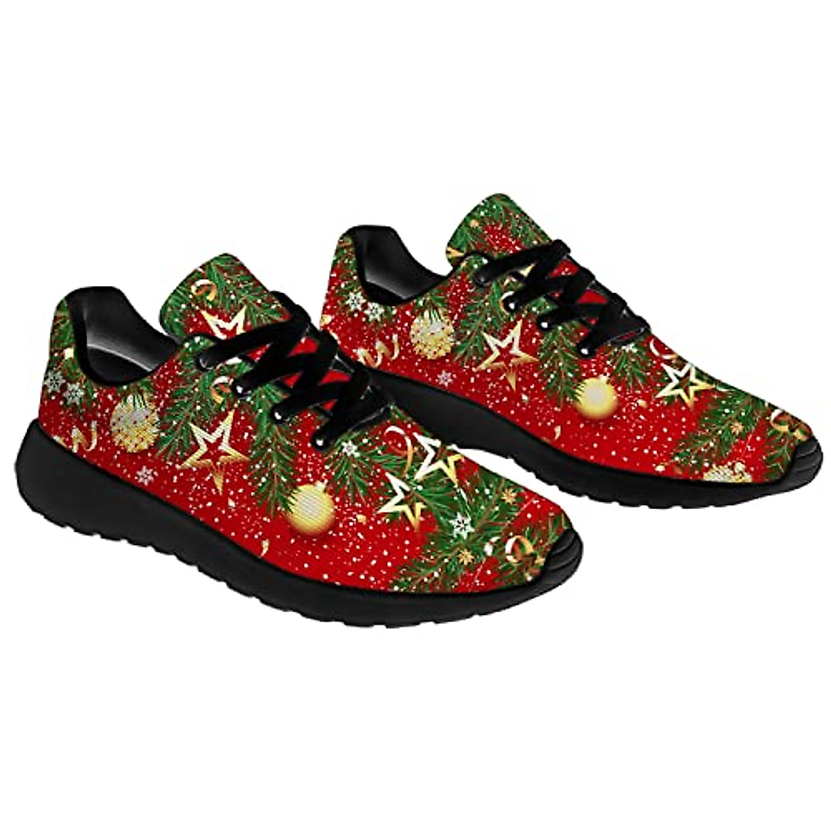 horethy Womens Christmas Shoes Mens Christmas Decorations Print Running Walking Tennis Sneakers for Women Men,Size 11 Men/13 Women Black