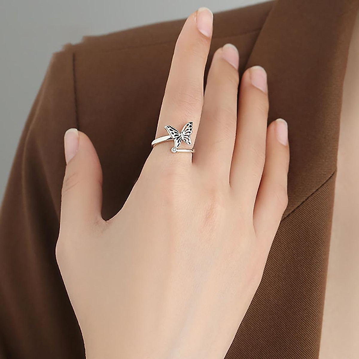 925 Sterling Silver Dainty Butterfly Expandable Open Cuff Rings Statement Ring Engagement Rings Adjustable Animal Promise Band Ring for Women