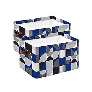 Storage Cubes Organizer with Handles, Rustic Ombre Nordic Geometry Storage Bins Fabric Collapsible Storage Baskets for Shelf Cloth Organizers Box 2pcs Blue and Gray Abstract Middle Age