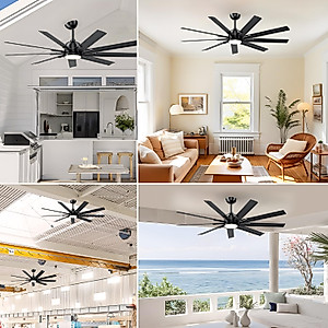 CJOY 62 inch Aluminium Ceiling Fan with Lights, Outdoor Black Ceiling Fan Light with Remote Control, 9 Blades Reversible DC, Dimmable LED Light Fan for Bedroom