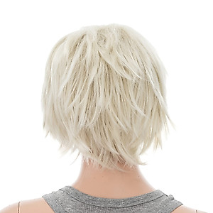 SWACC Unisex Fashion Spiky Layered Short Anime Cosplay Wig for Men and Women (Platinum Blonde)