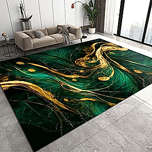 WJJFA Green Gold Ink Area Rug, Abstract Decorative Living Room Rug, Dining Room Rug Soft Washable Comfortable for Dormitory Apartment Balcony Sofa-5ft×8ft