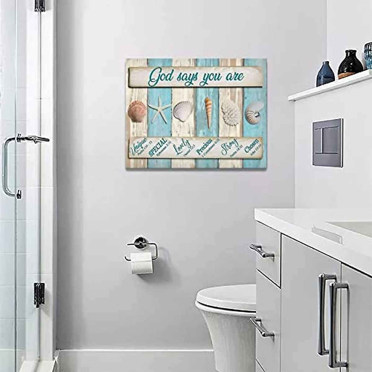 Ocean Nautical Canvas Wall Art Coastal Seashell Wall Decor Rustic God Says You Are Pictures Painting Prints Framed Modern Artwork Home Decor for Bathroom Living Room Bedroom 12"x16"