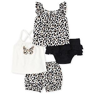 The Children's Place Baby Girls Sleeveless Playwear Sets 4-Pack, Leopard Black, 12-18 Months