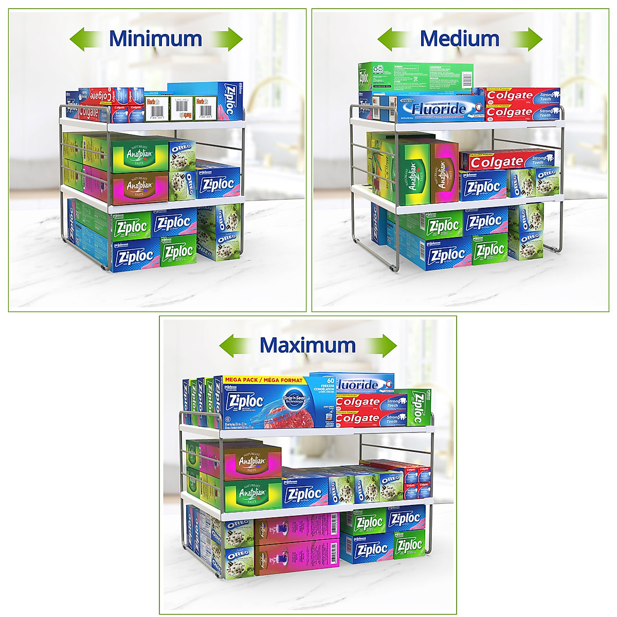 YAN & HIN 3-Tier Pantry Cabinet Organizers and Storage Adjustable Height and Expandable Kitchen Plastic Wrap Organizer Sturdy Aluminum Foil Countertop For Cupboard Multi-Purpose Use